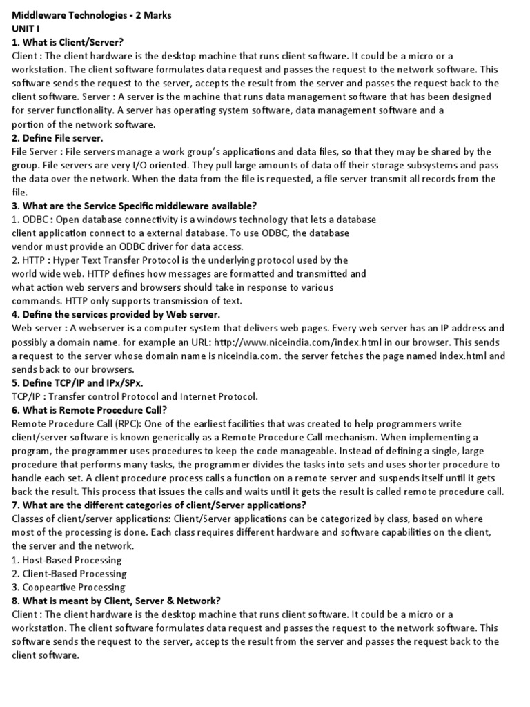Middleware Technologies 2marks | PDF | Component Object Model | Common Object Request Broker ...
