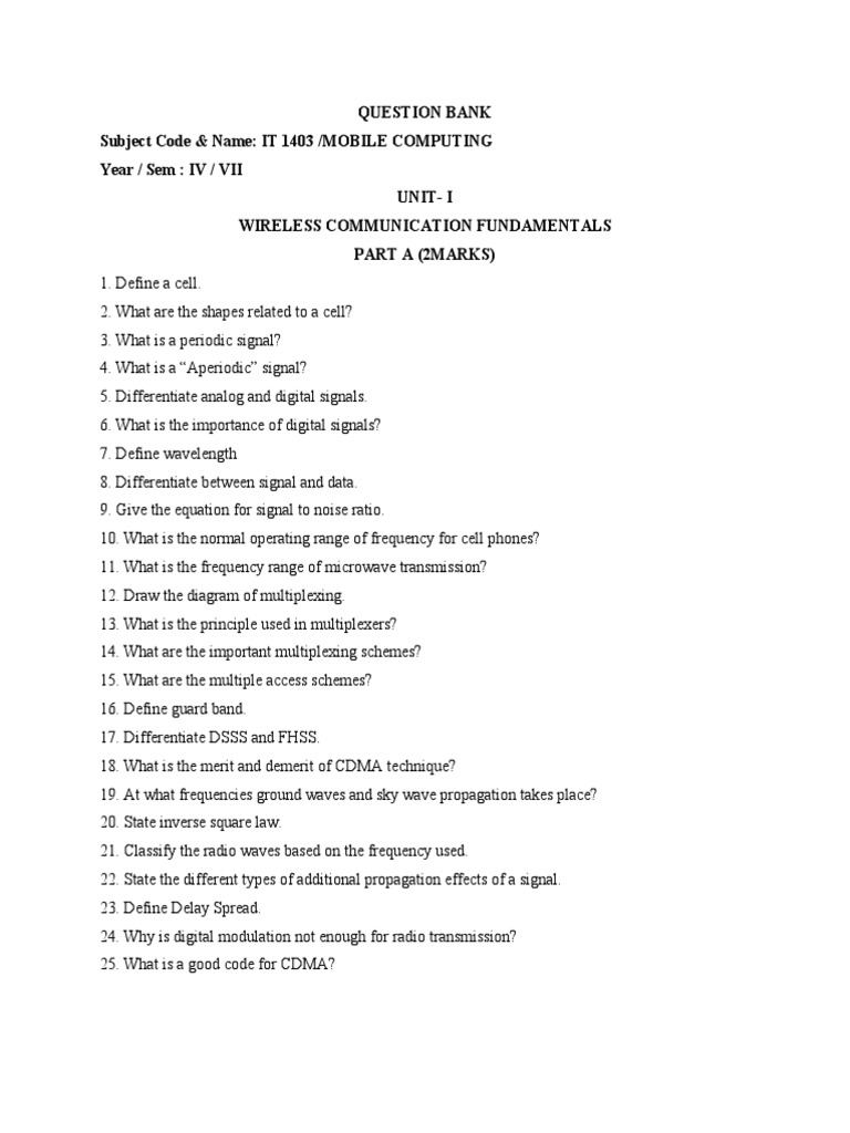 Question Bank | Download Free PDF | Ieee 802.11 | Bluetooth
