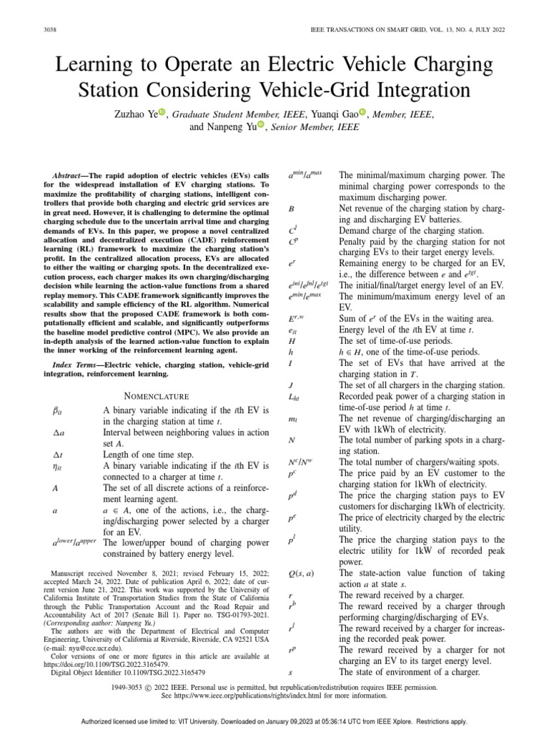 Learning To Operate An Electric Vehicle Charging Station Considering ...