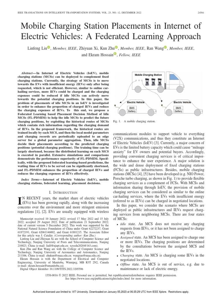 Mobile Charging Station Placements in Internet of Electric Vehicles A Federated Learning ...