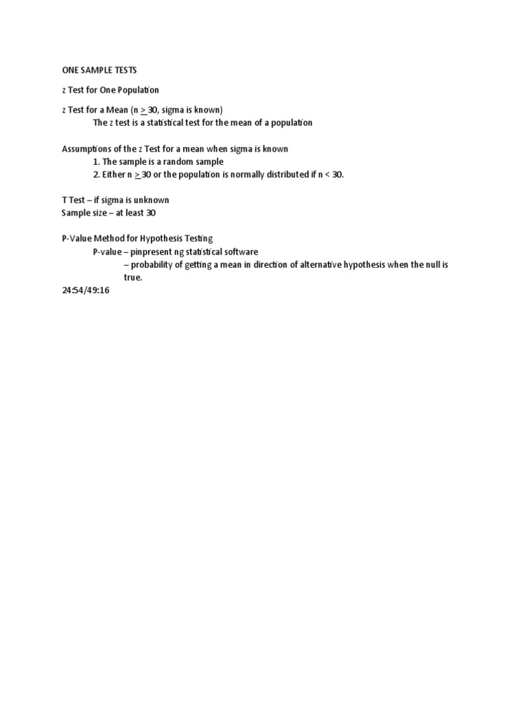 One Sample Tests | PDF