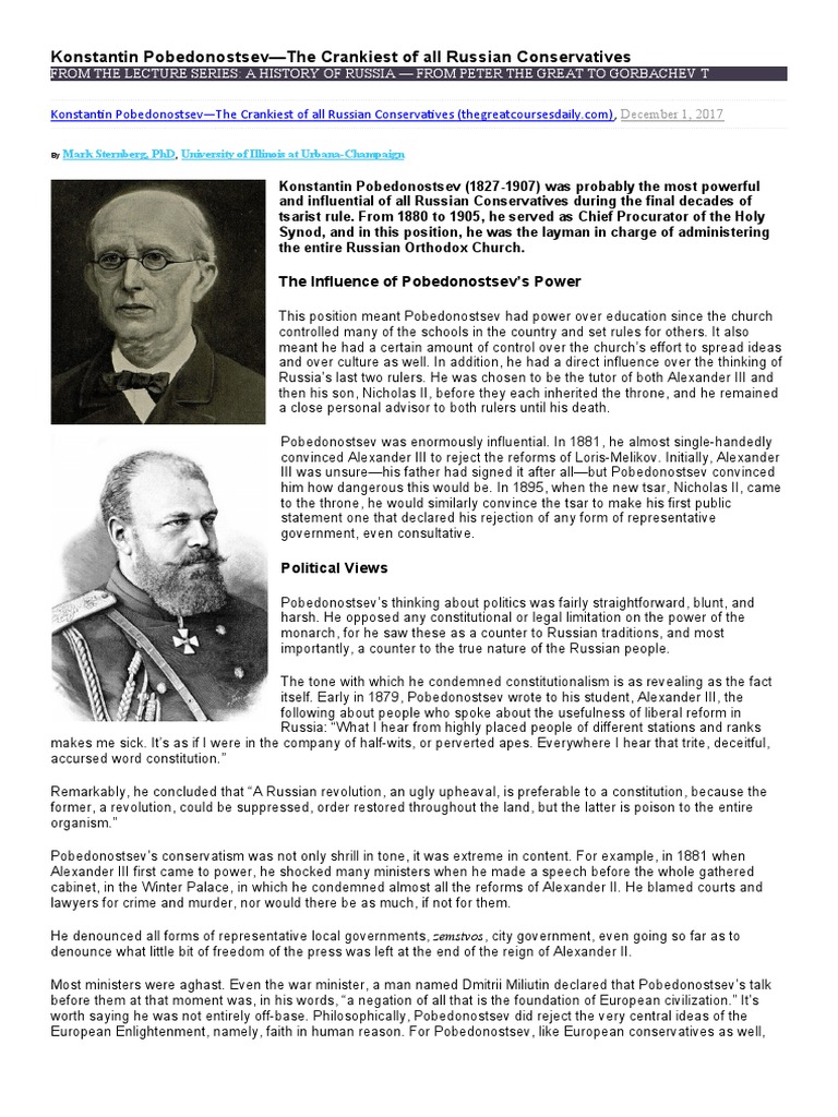 Konstantin Pobedonostsev, The Crankiest of All Russian Conservatives | PDF | Russian Empire
