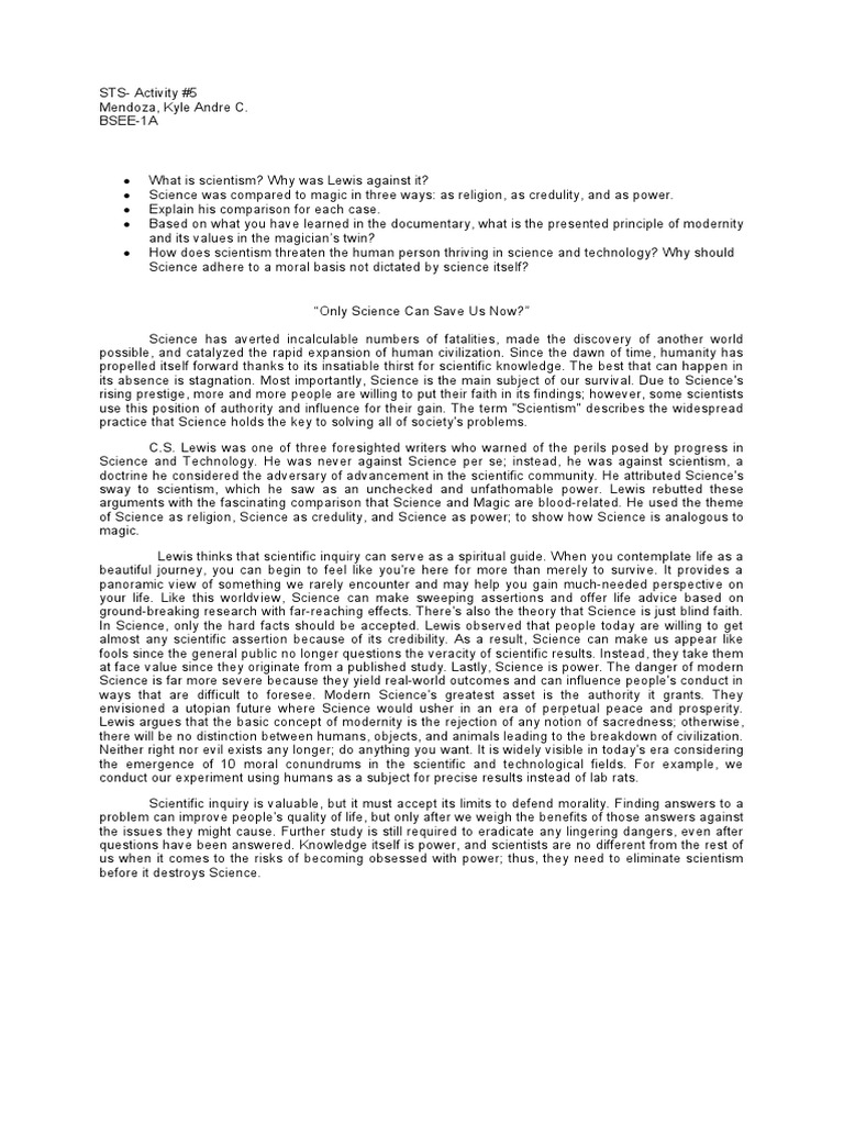 Mendoza - Kyle Andre - BSEE-1A (STS ACTIVITY 5) | PDF | Science | Scientific Method
