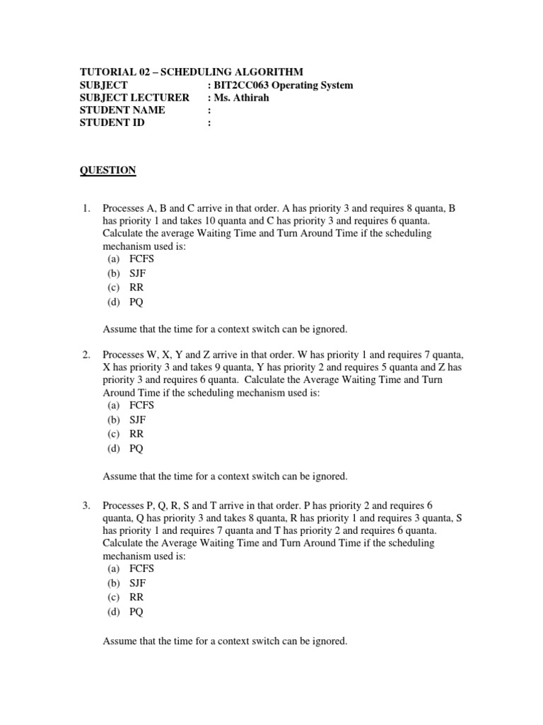 Tutorial 2 Questions | PDF | Scheduling (Computing) | Information Technology Management