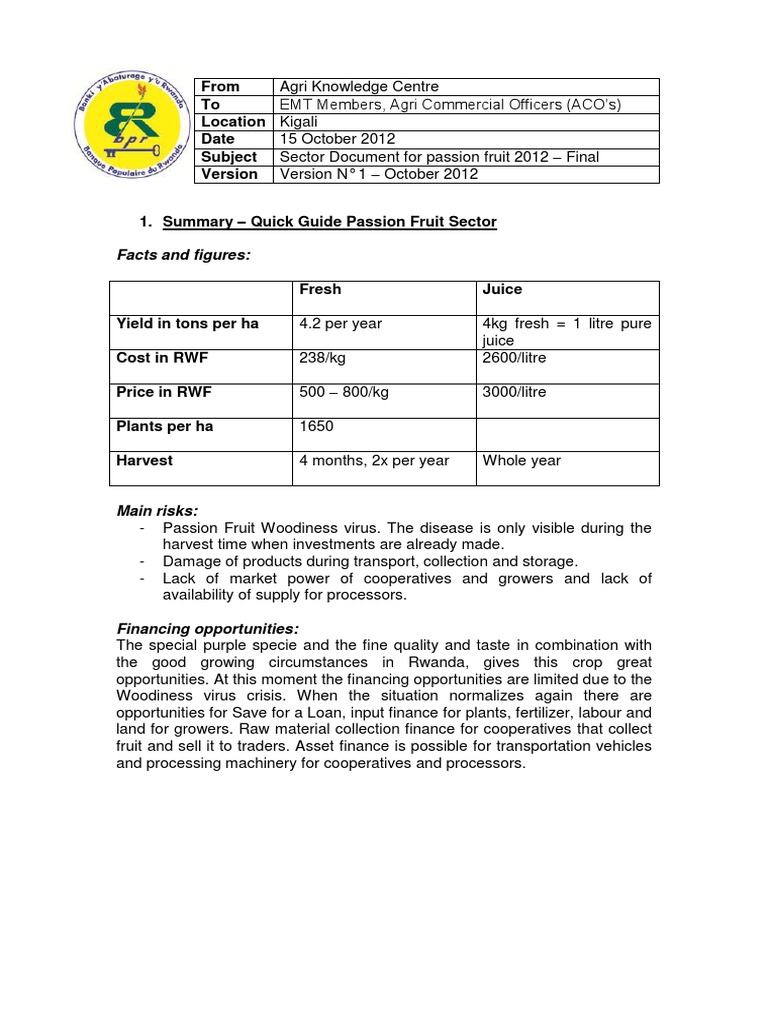 Passion Fruit Farming in Rwanda: Insights | PDF | Agriculture | Fertilizer