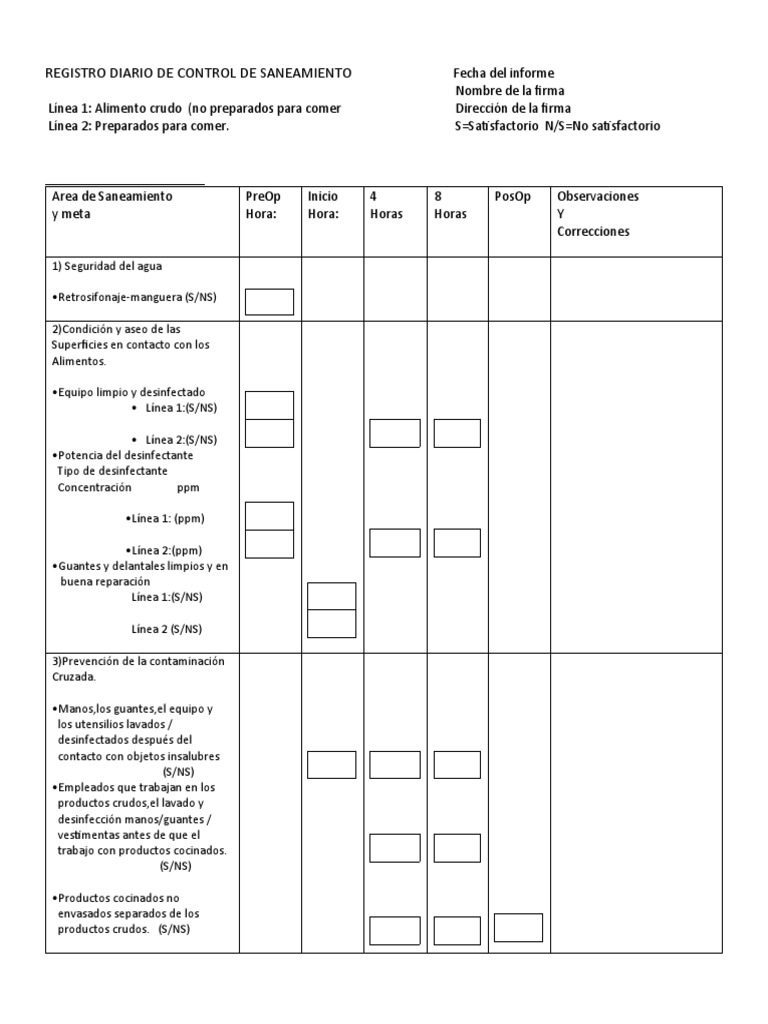 Registro Diario de Control de Saneamiento Excelente | PDF | Ciencias de la Salud | Salud pública