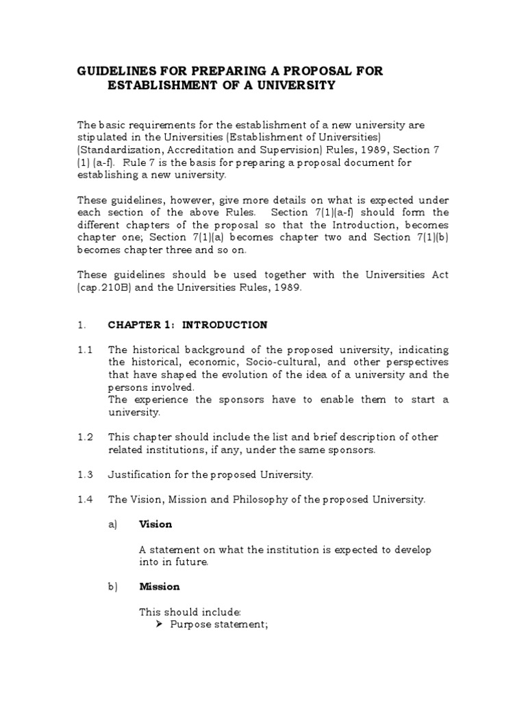 Guidelines For Preparing Proposal For Establishment of University | PDF ...