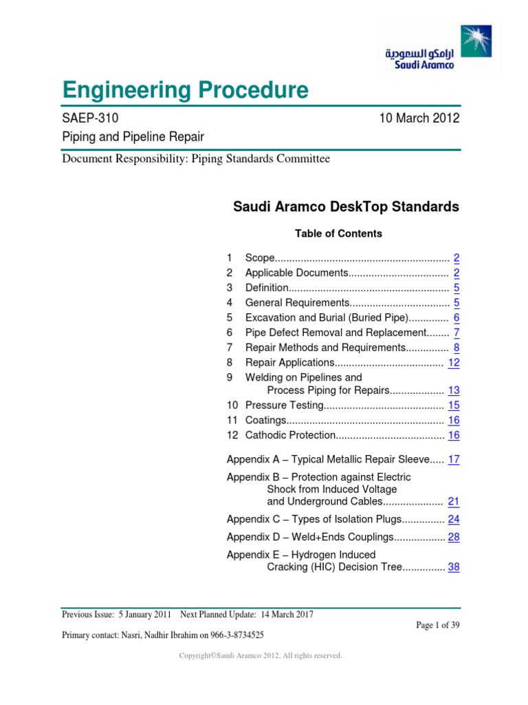 Saep 310 | PDF | Pipe (Fluid Conveyance) | Welding