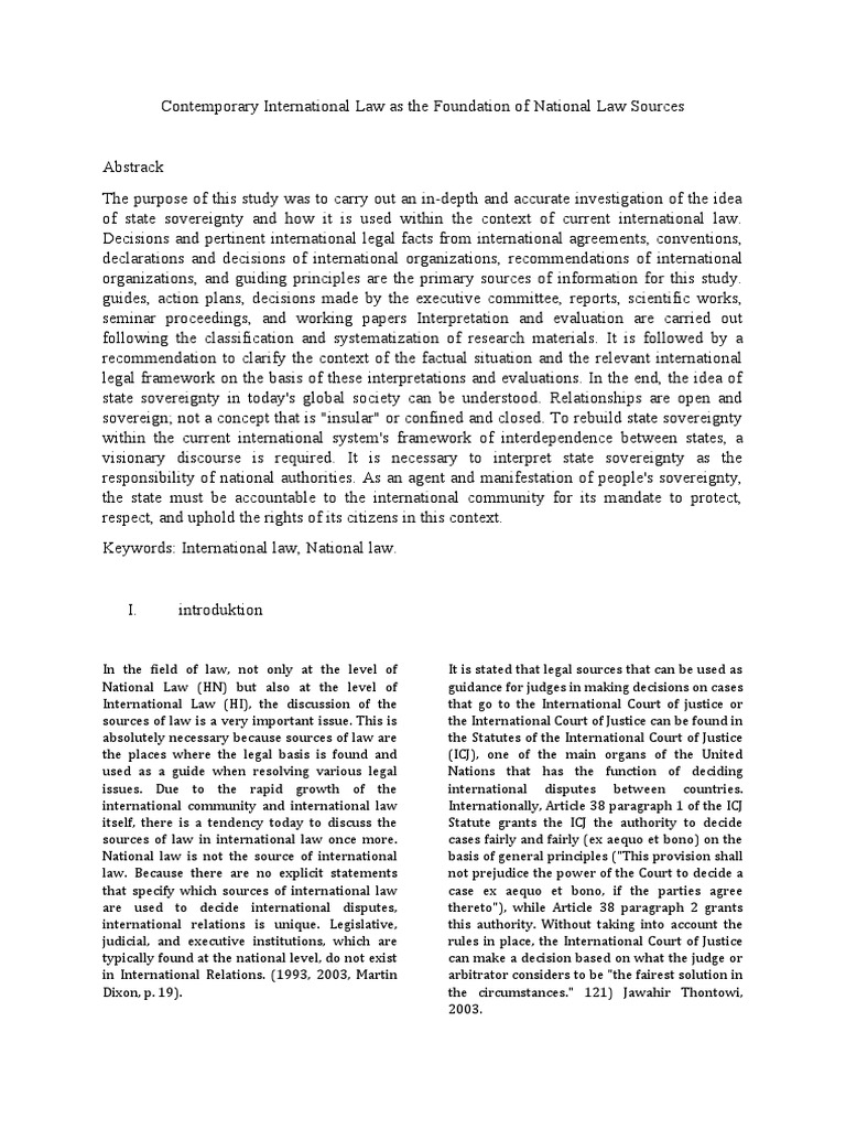 Contemporary International Law As The Foundation of National Law ...