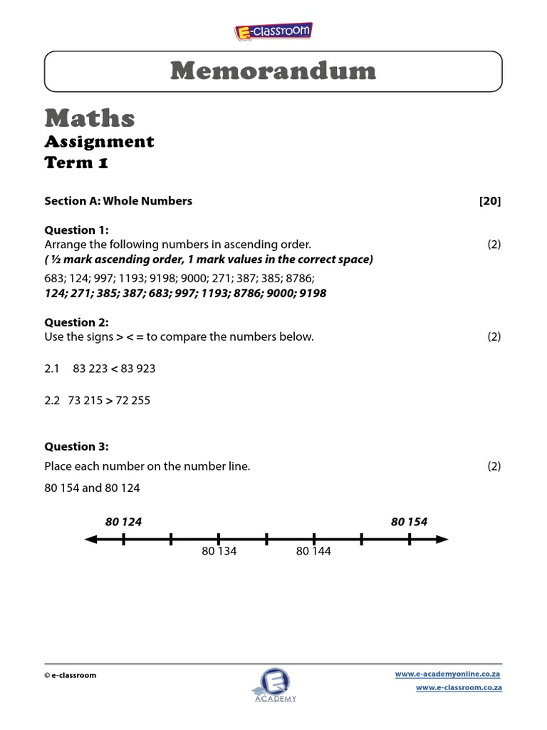 Gr5 t1 Maths Assignment Memo | PDF | Mathematical Concepts | Mathematics