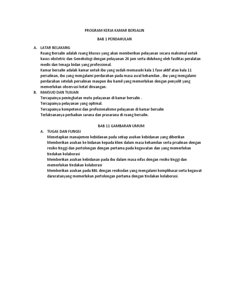 Latar Belakang Dan Pendahuluan Program Kerja Kamar Bersalin | PDF