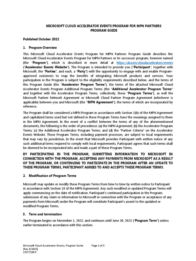 MSFT - MPN Program Guide - Accelerator Events Program (10.25.2022) | PDF | Indemnity | Damages