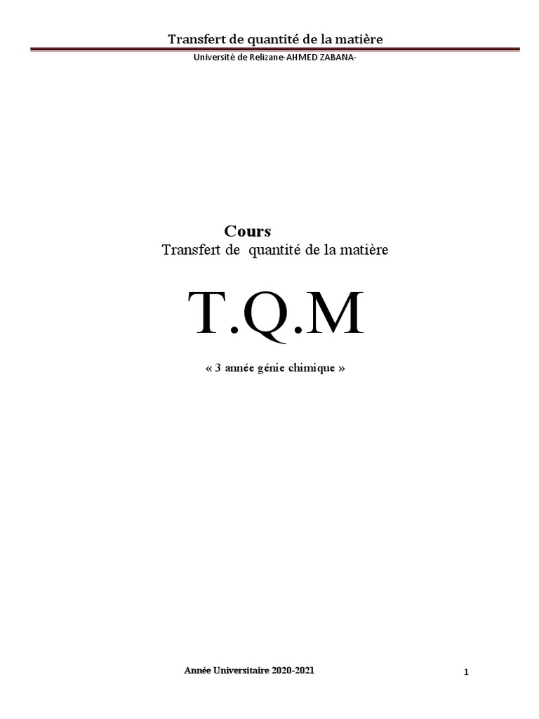 Cours: Transfert de Quantité de La Matière | PDF | Pression | Masse