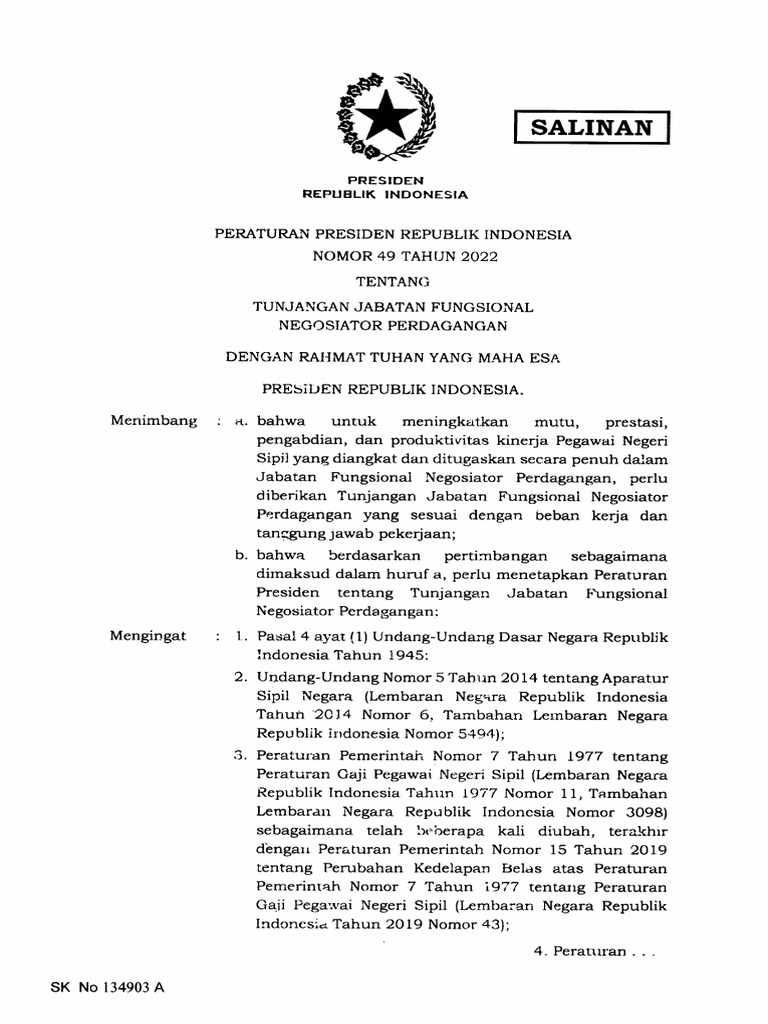 Perpres Nomor 49 Tahun 2022 | PDF