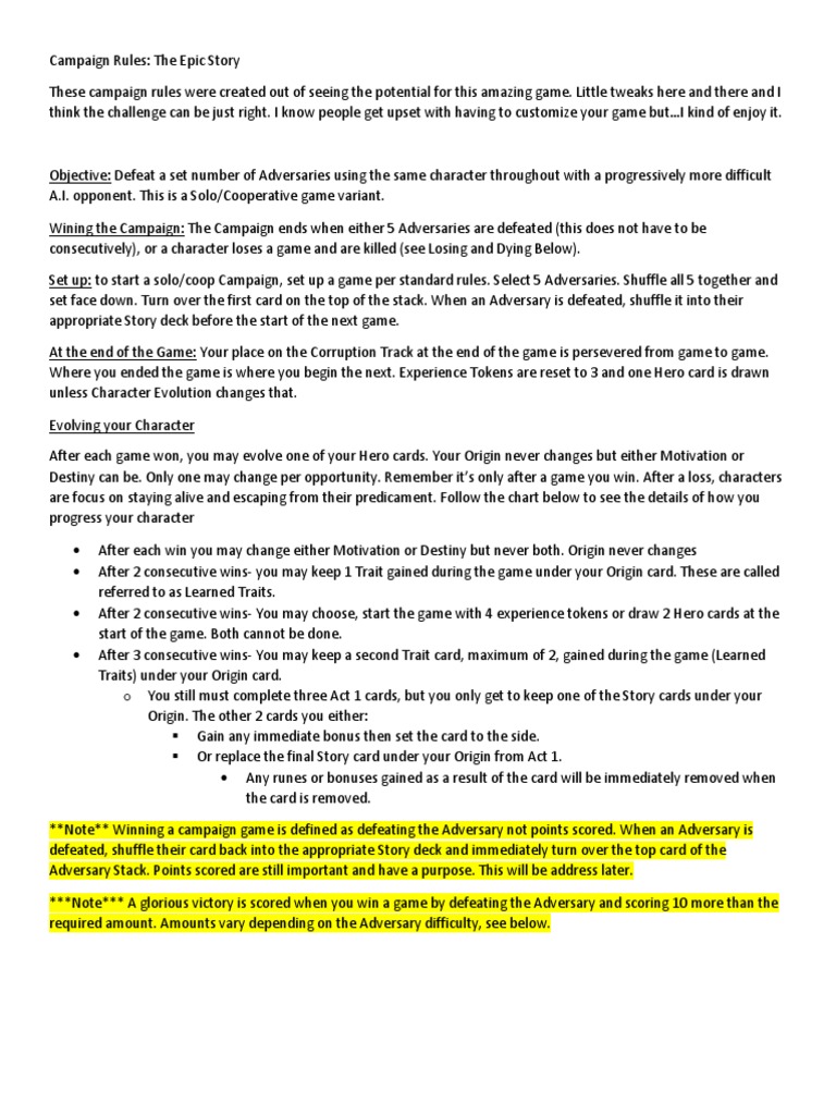 Epic Campaign Rules | PDF | Gaming