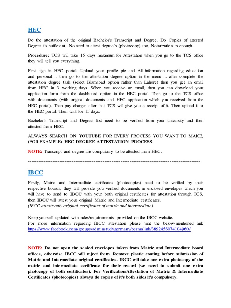 Documents Attestation From (HEC and IBCC) Process | PDF | Photocopier