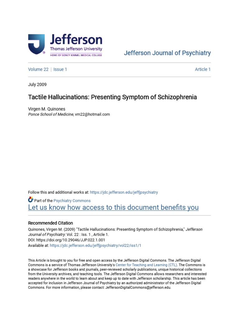 Tactile Hallucinations - Presenting Symptom of Schizophrenia | PDF ...