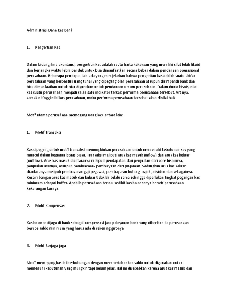 Administrasi Dana Kas Bank (AK Keu) | PDF