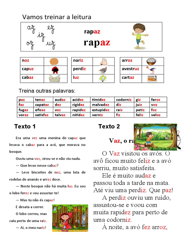 Vamos Treinar A Leitura Az, Ez, Iz, Oz, Uz | PDF