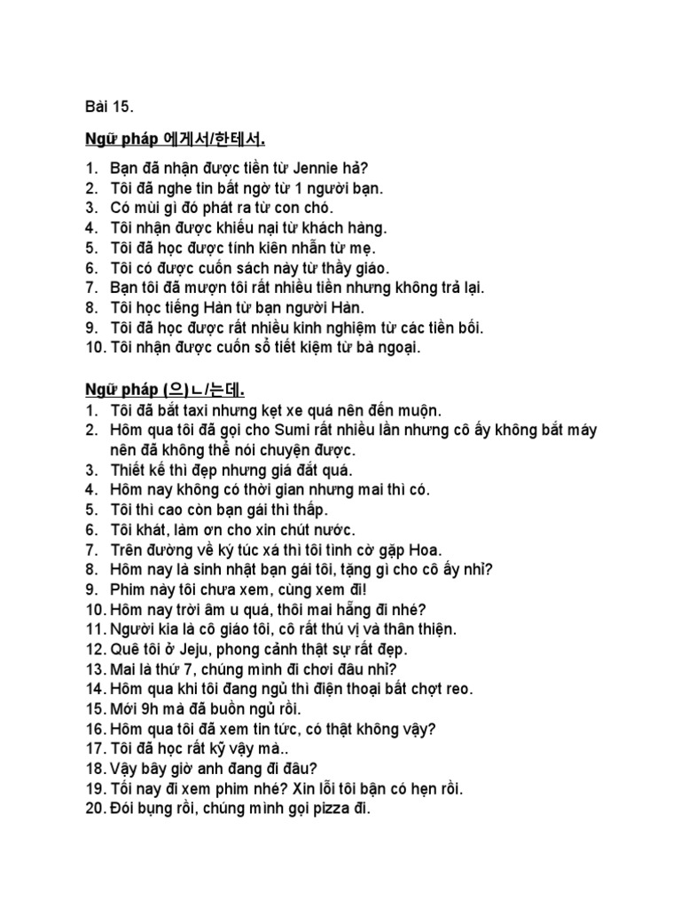 Tieng Han Sc2-Bài15 | PDF