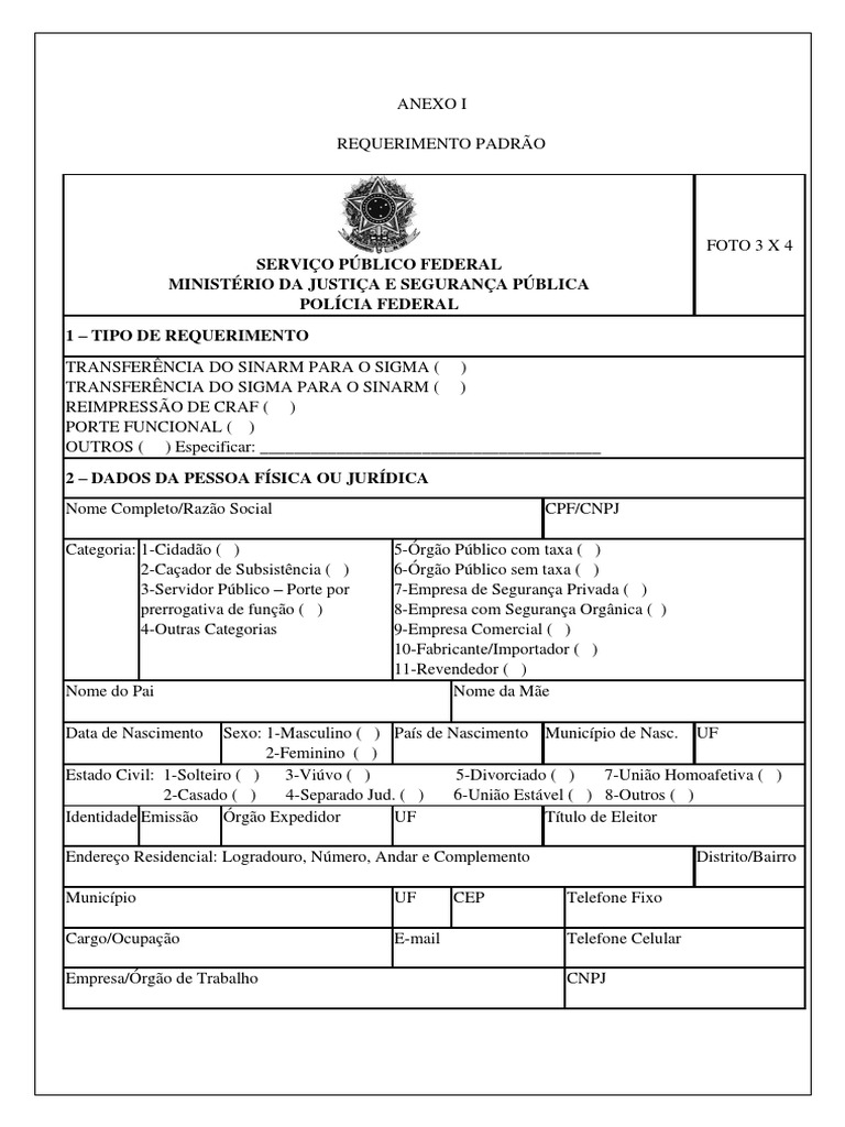 Requerimento Padrao Sinarm Anexo I in 180 | PDF | Polícia