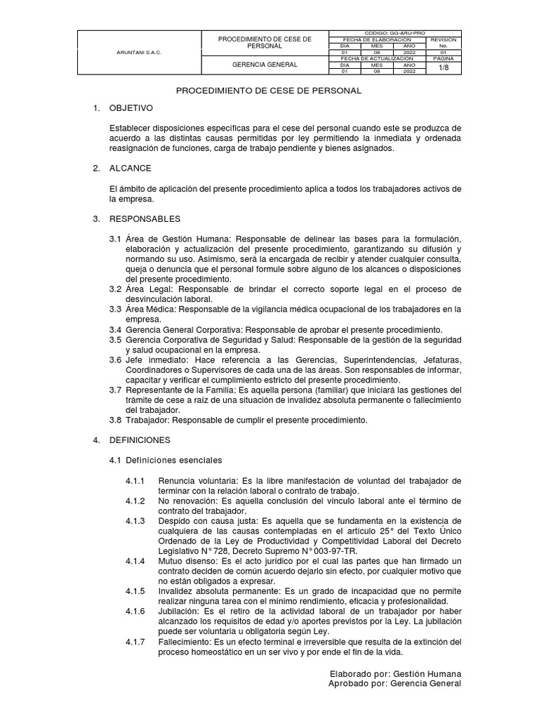 Procedimiento de Cese Laboral | PDF | Jubilación | Business