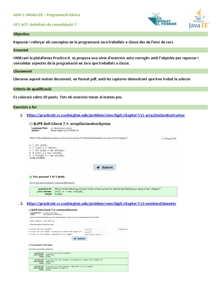 ASIX M03 UF1 Act 14 NF3 Consolidacio 7 Arrays | PDF