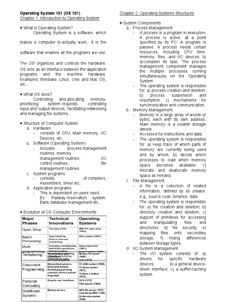 OS101 Reviewer | PDF | Operating System | Process (Computing)