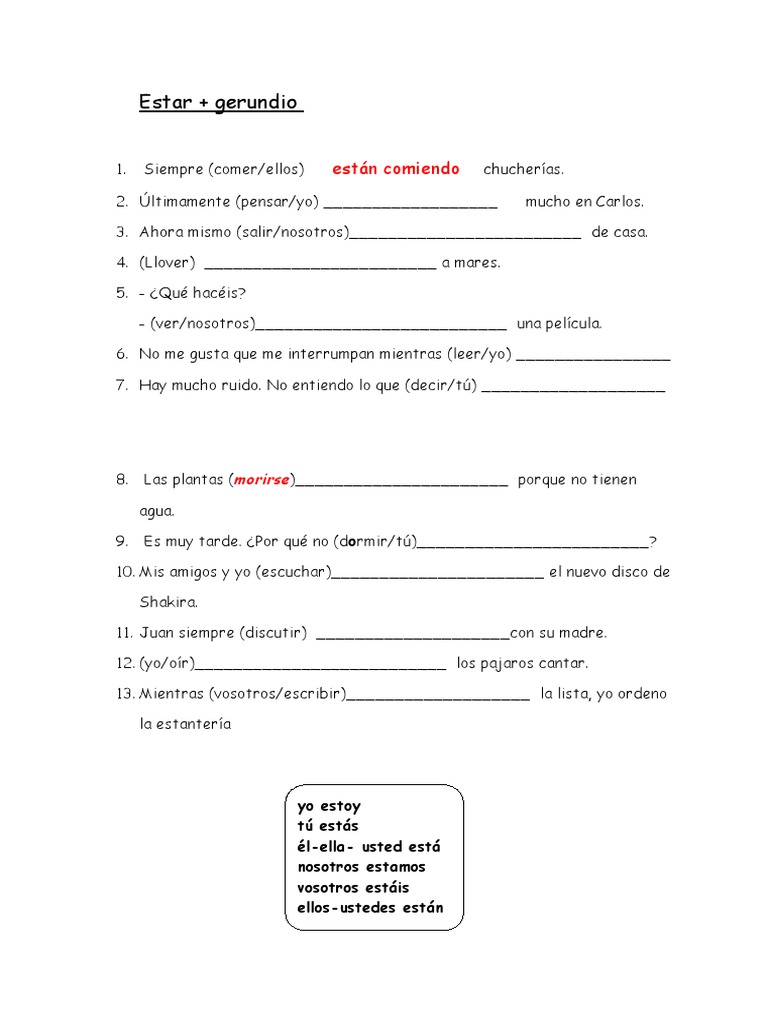Ejercicios de Estar + Gerundio | PDF
