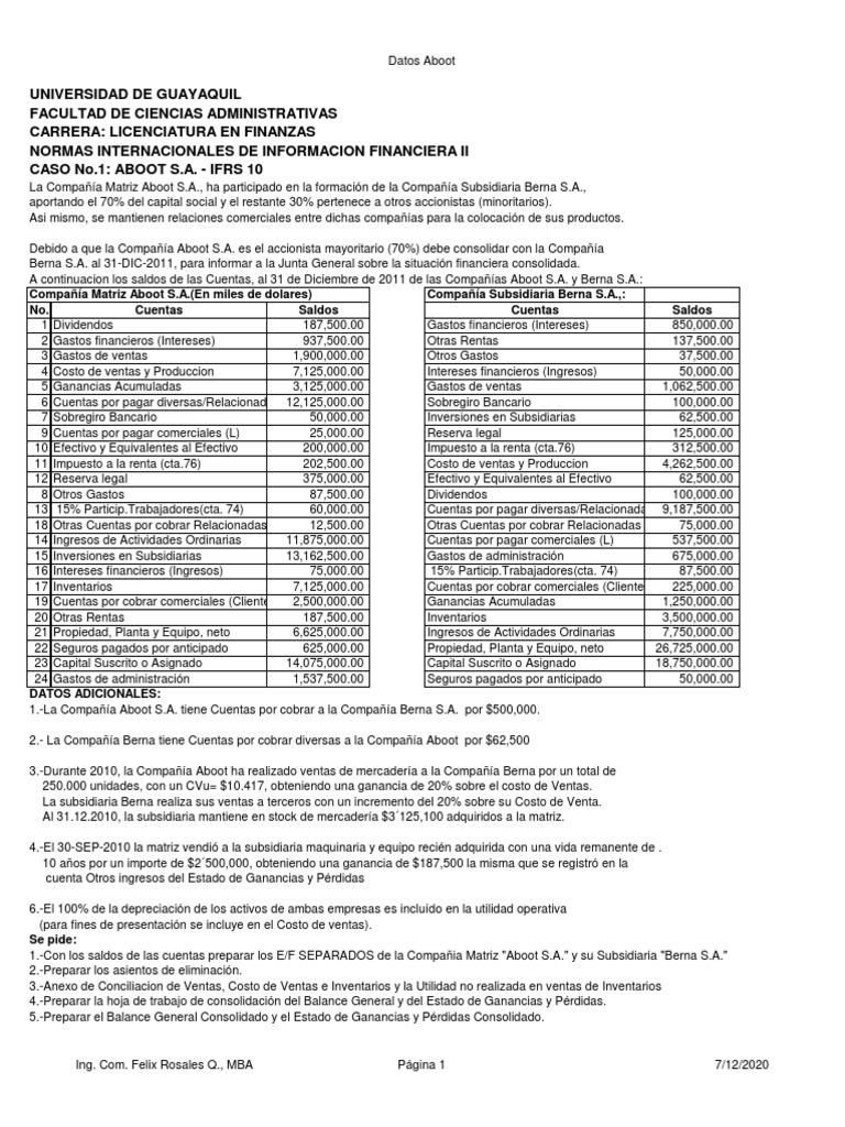 Casos 1 - NIC 27 - EF SEPARADOS Bajo NIIF Clases-2020 (Datos) | PDF ...