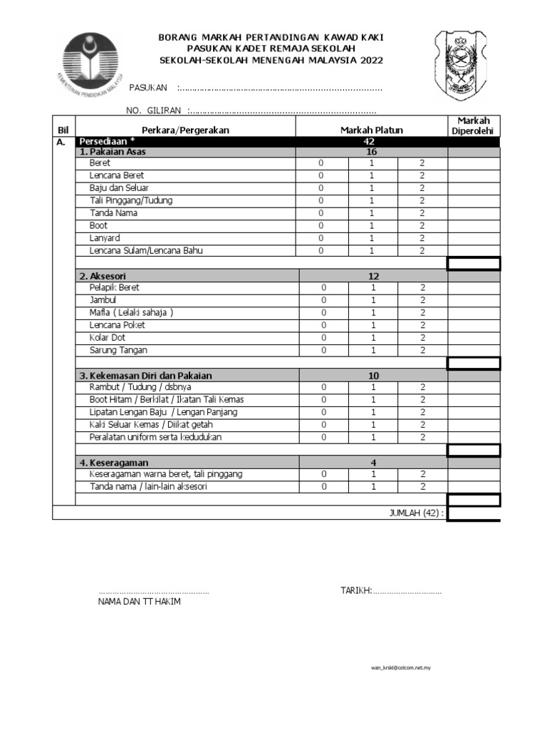 Borang Pemarkahan Kawad Kaki | PDF