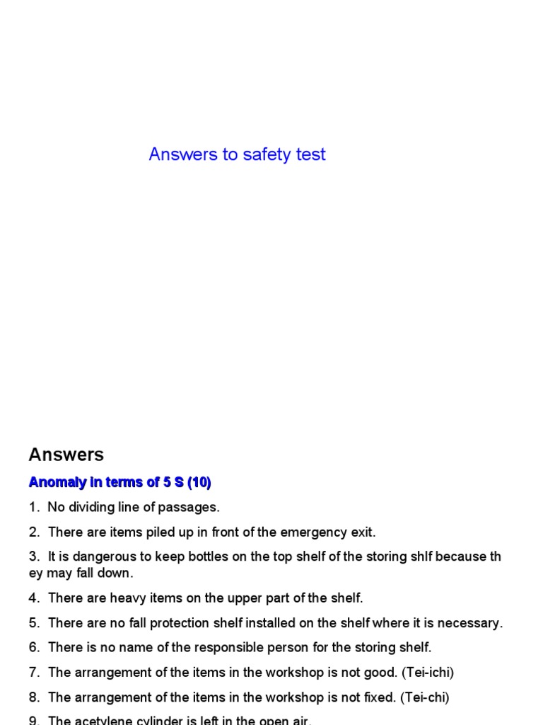 080523-Answers To Safety Test (6pag) | PDF | Welding | Construction