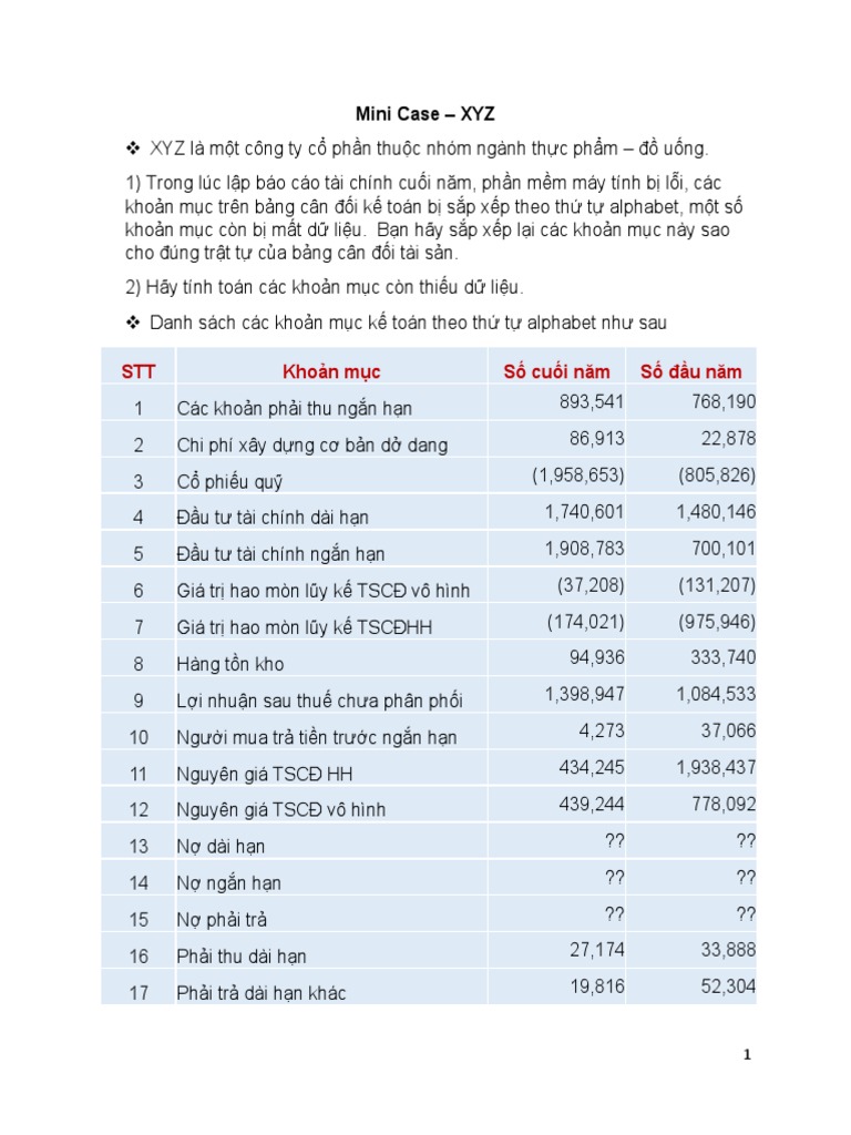 Mini Case - Chuong 2 - XYZ - Revised | PDF
