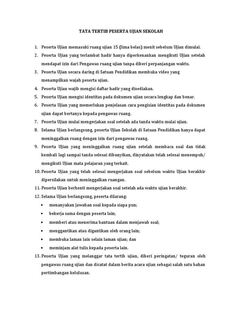 Tata Tertib Peserta Ujian Sekolah | PDF
