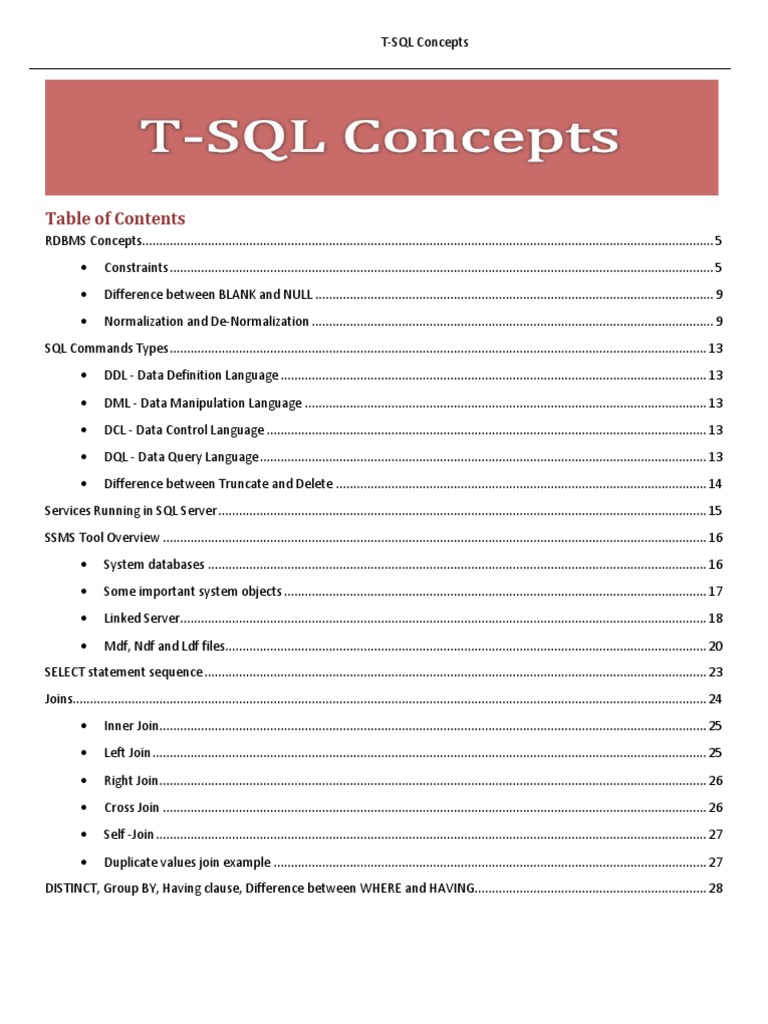 T SQL Concepts 1562493279 | PDF | Databases | Information Science