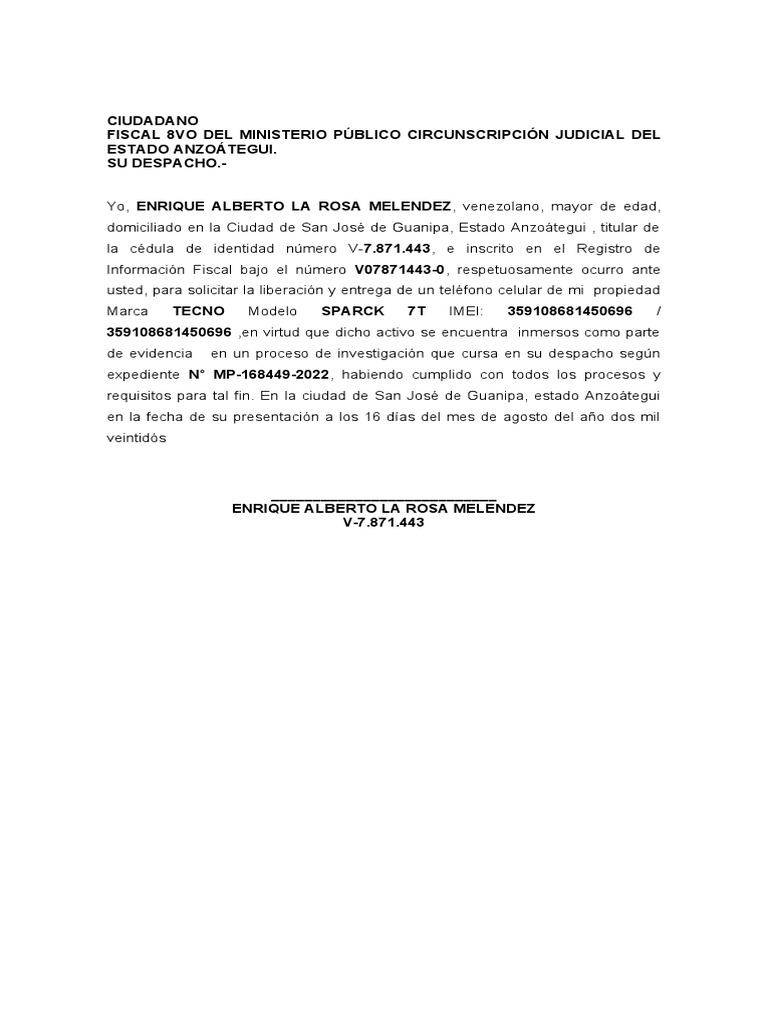 Acta de solicitud de entrega de celular | PDF