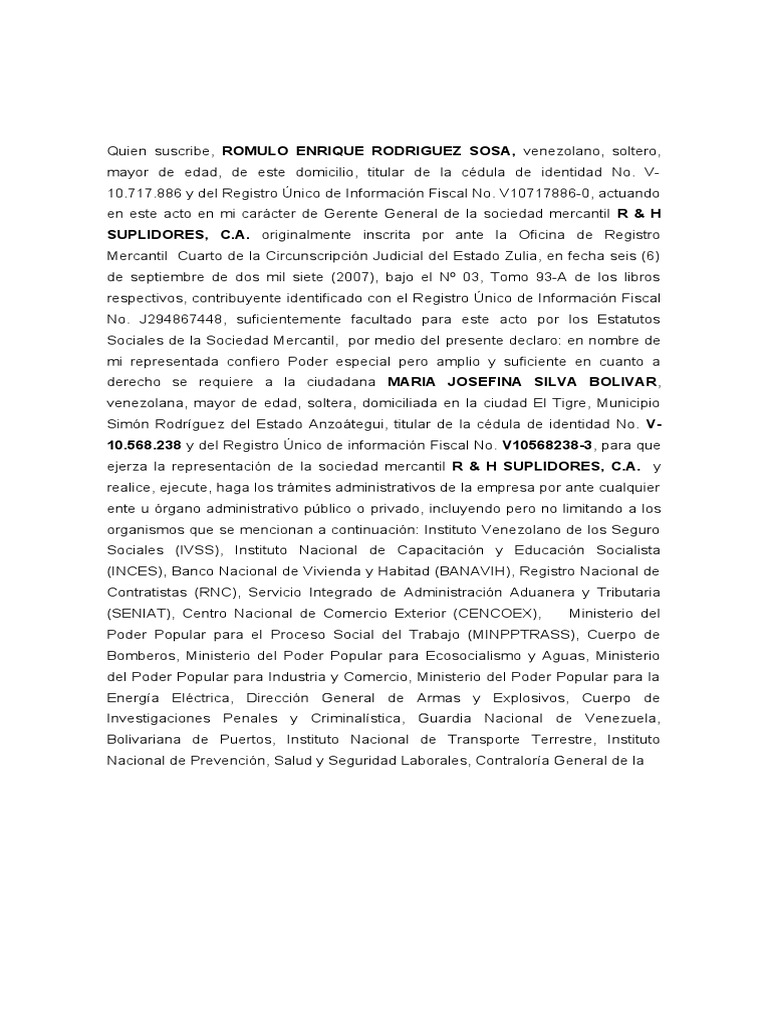 Poder Notariado | PDF | Venezuela | Sociedad de responsabilidad limitada