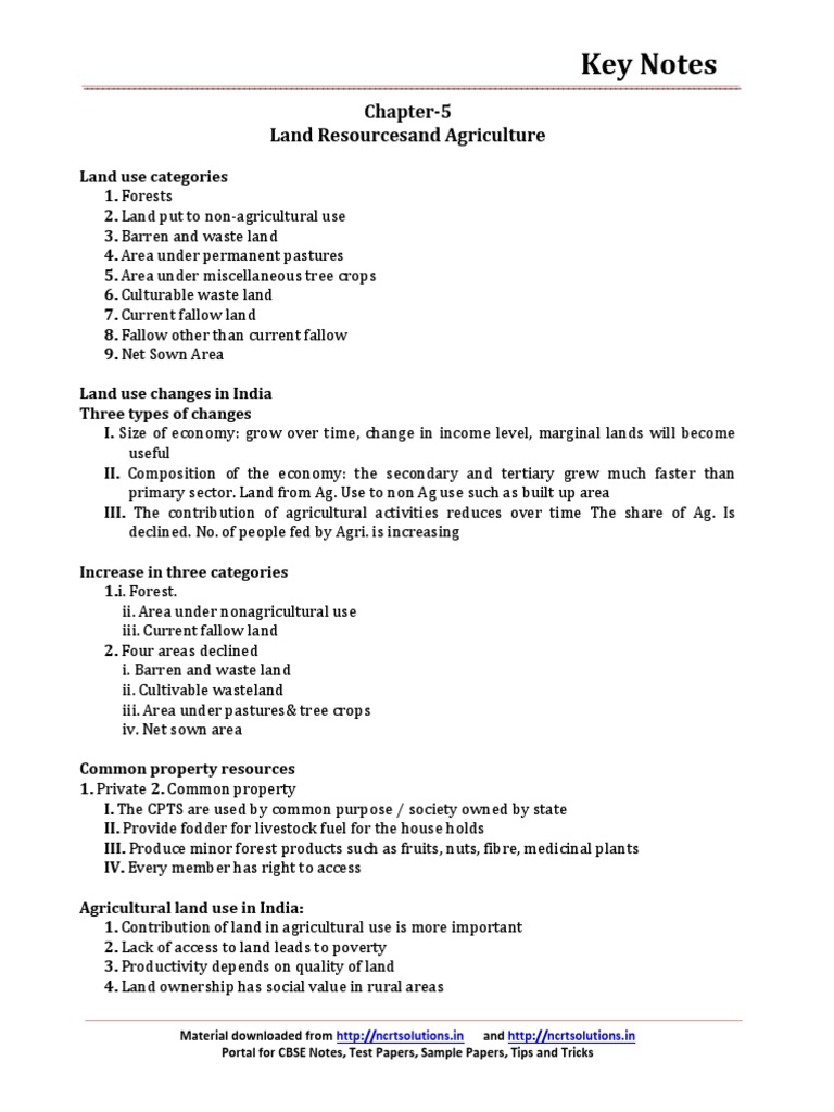 Class 12 Geography: Land Resources Notes | PDF | Agriculture | Rice