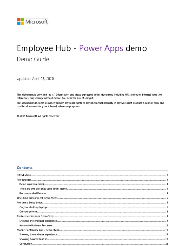 Building PowerApps Solutions For Employee Hub Demo Guide | PDF | Mobile App | Application Software
