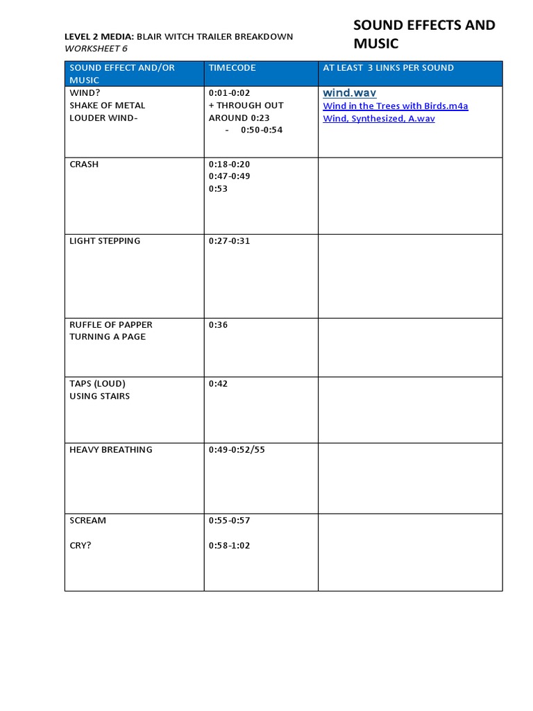 l2 BW Worksheet 6 - Sound Effects and Music | PDF
