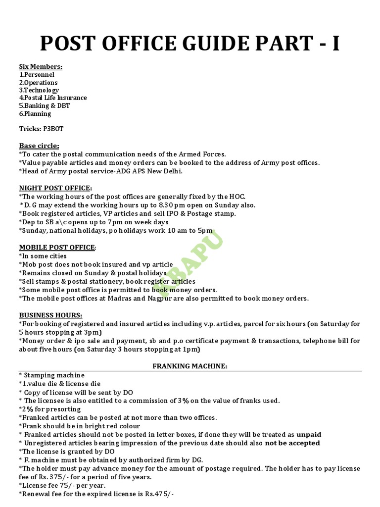 Post Office Guide Part - I: Base Circle | PDF | Mail | United States ...