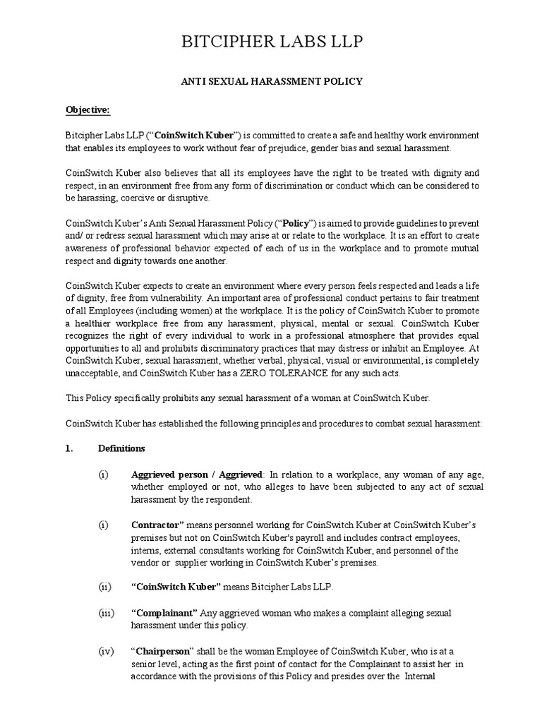 Anti Sexual Harassment Policy | PDF | Sexual Harassment | Complaint