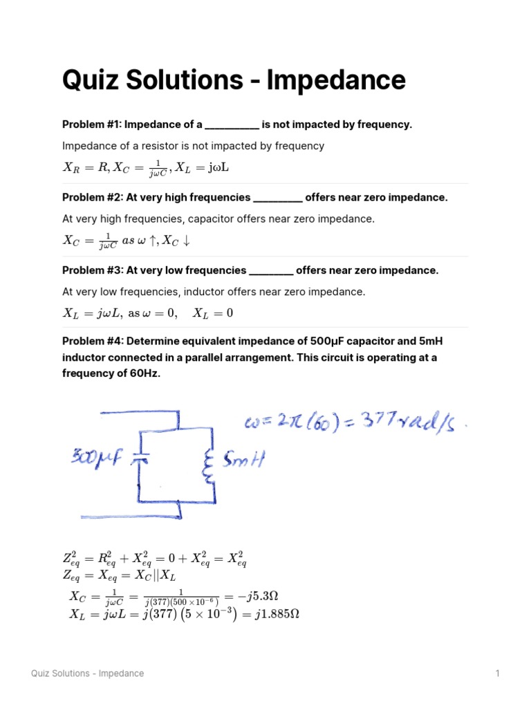 Quiz Solutions - Impedance | PDF