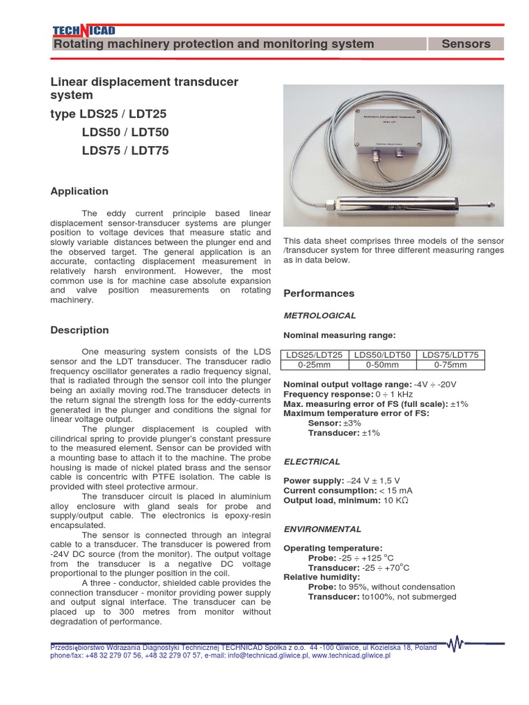 Sensor Transducer Assembly LDS LDT25,50,75 | PDF | Sensor | Power Supply