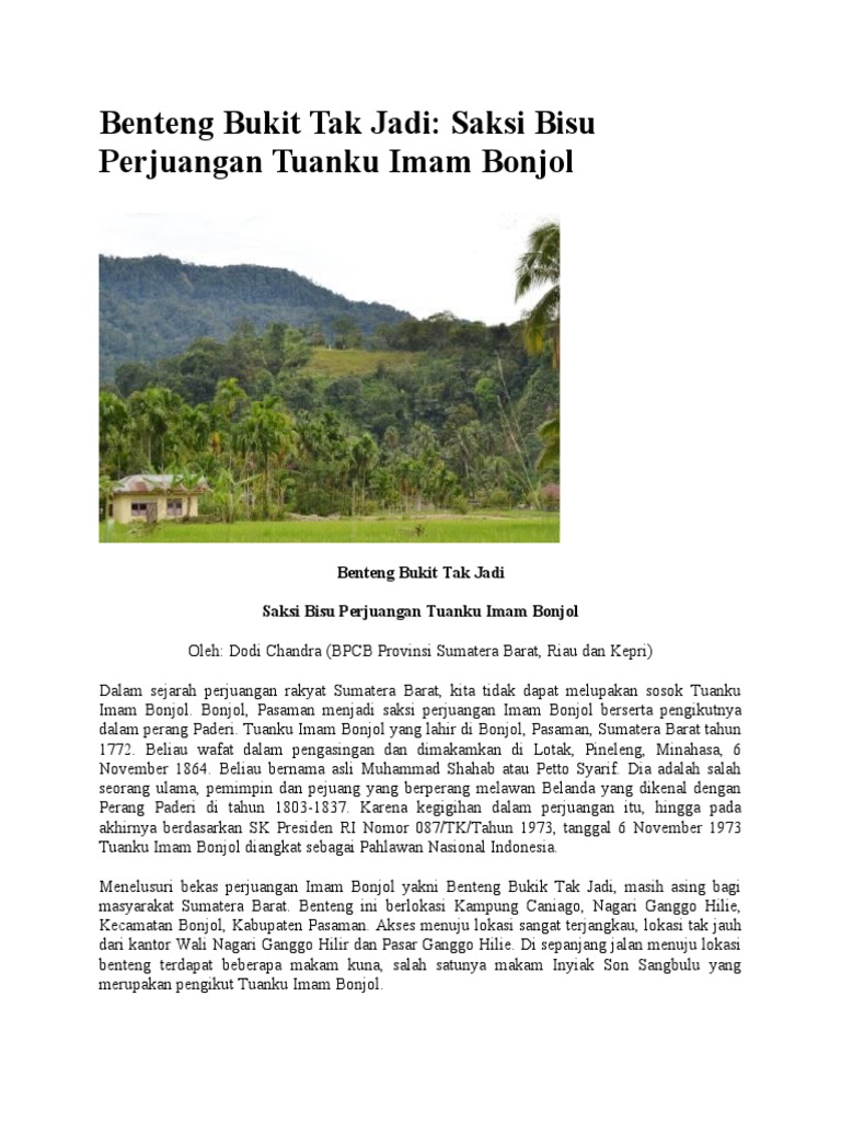 Benteng Bukit Tak Jadi: Sejarah dan Wisata | PDF