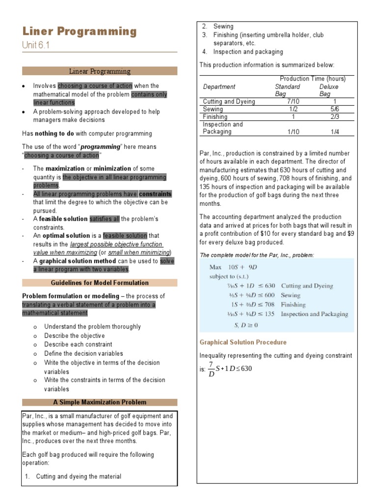 Unit 6.1 - Linear Programming | PDF | Mathematical Optimization | Linear Programming