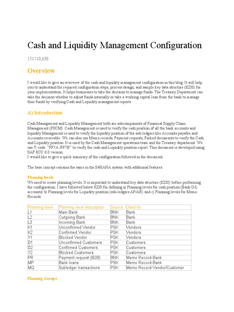 SAP Cash and Liquidity Management Guide | PDF | Banks | Market Liquidity