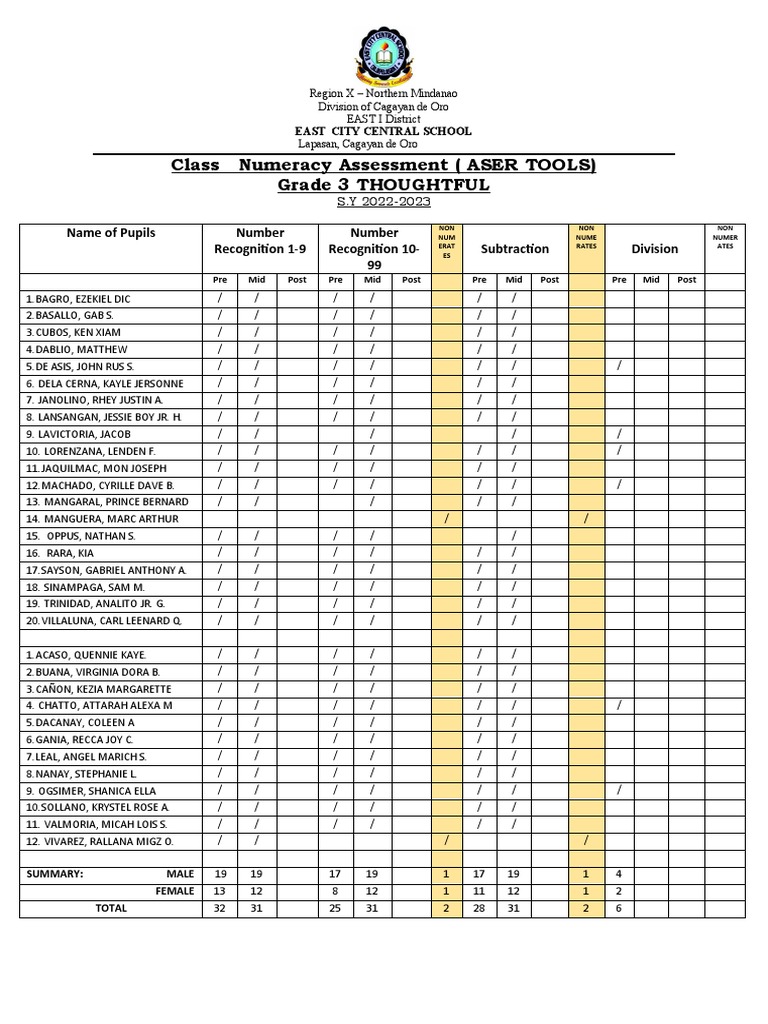 Class Numeracy Template K 3 | PDF