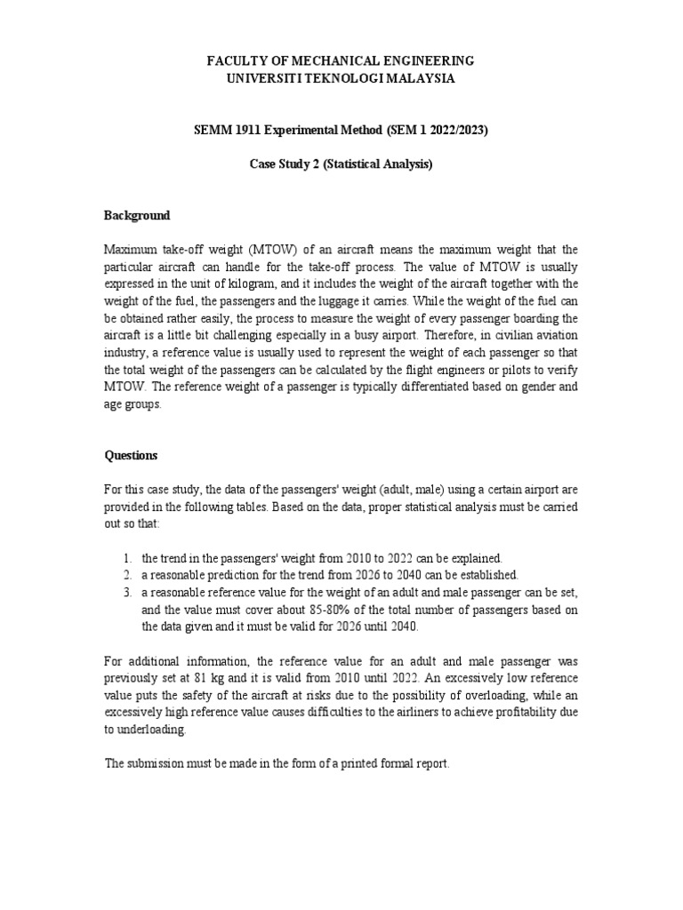 SEMM1911 Case Study 2 2022 | PDF | Aircraft | Statistics