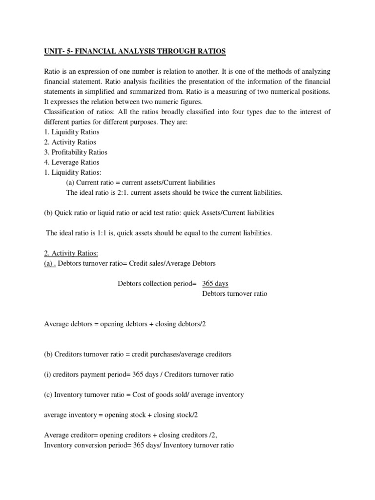 An Analysis of Key Financial Ratios for Evaluating Liquidity, Activity, Profitability, and ...
